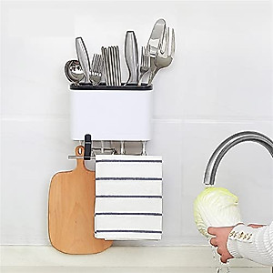 Yalych Utensil Caddy Non Perforated Wall Mounted Drainage Shelf Pen Holder