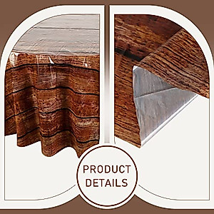 Remagr 3 Pack Wood Grain Round Tablecloth 84 Inch Waterproof Stain Resistant Polyester Table Cloth Disposable Stripe Cover for Baby Shower Birthday Dining Buffet Party Picnic Decor