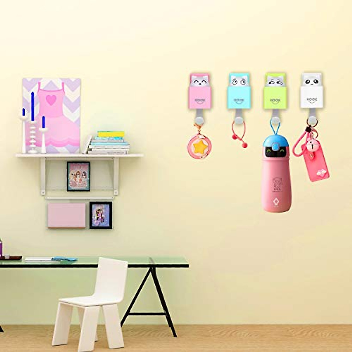 JUHOT Cute Cat Wall Hook, Fun Adhesive Kids Wall Hooks for Boy and Girl Room Bedroom Hanging Towel, Coat, Hat, Scarf, Cloth, Key, Bag, Belt, Toy and More [4-Pack]