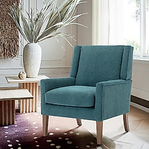 COLAMY Modern Wingback Living Room Chair, Upholstered Fabric Accent Armchair, Single Sofa Chair with Lounge Seat and Wood Legs for Bedroom/Office/Reading Spaces, Teal
