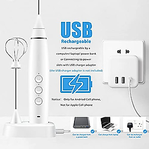 Milk Frother Handheld Foam Maker for Lattes Electric Whisks Rechargeable Drink Mixer Beater with 3 Heads for Bulletproof Coffee Cappuccino Frappe Matcha Hot Chocolate(White 3.0)