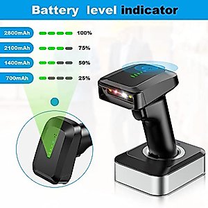 Alacrity 2D QR Wireless Barcode Scanner with Charging Base and Battery Level Indicator Bluetooth & 2.4GHz Wireless & USB Wired 3 in 1 Connection Handsfree Auto-Sense Barcode Reader Scanner