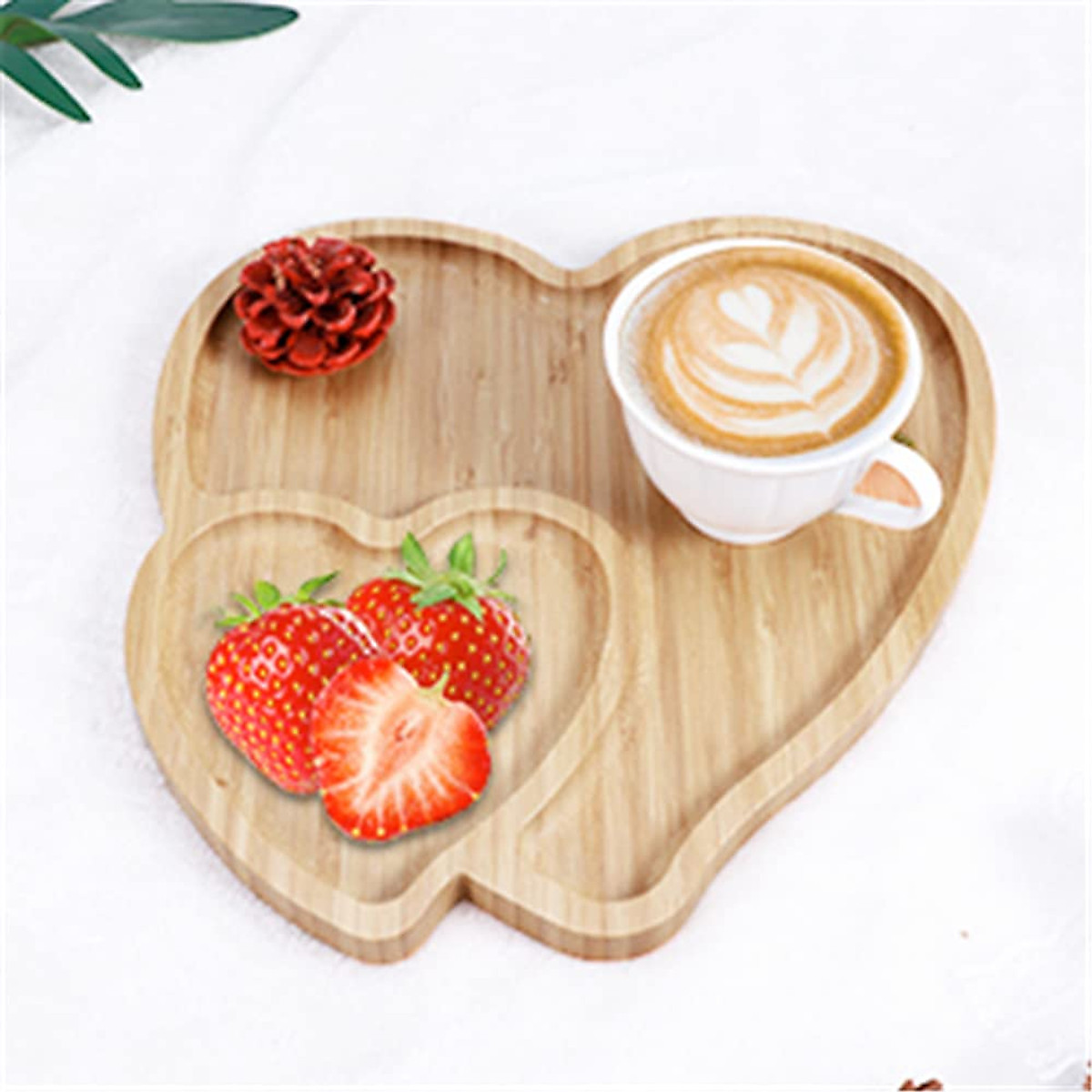 BWWNBY Wooden Serving Tray Heart Shaped Cheese Board Salad Plate Dinner Plate Cake Plate Decorative Serving Platter Plate for Snack Candy Food Fruit Valentines Day Decor (size:10.63x10.63x0.63inch)