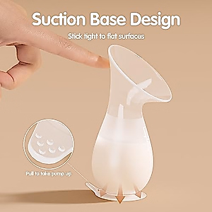 NCVI Silicone Breast Pump, Milk Collector with Suction Base, Dust Proof Cap and Stopper, Food Grade Silicone Milk Saver, BPA Free, Manual Breast Pump for Breastfeeding, 5oz/160ml
