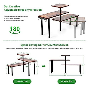 Ollieroo Kitchen Counter Shelf Organizer, 3 Tier Corner Shelf Bathroom Countertop Organizer with Hooks, Space Saving Makeup Organizer Spice Rack Corner Plant Shelf
