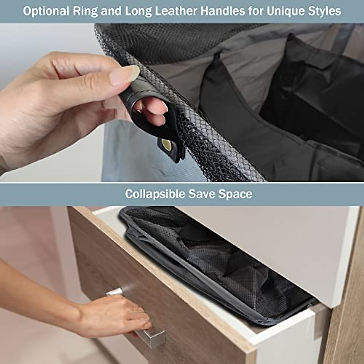 DEDU 120L Laundry Sorter 3 Section Heavy Duty, Extra Large Slim Laundry Hamper Rolling, Collapsible Laundry Basket with Wheels and 2 Leather Handles (Dark Gray)