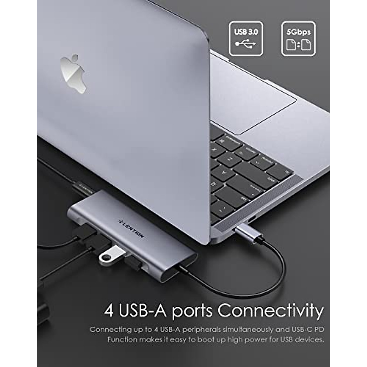 LENTION USB-C Multi-Port Hub with 4K HDMI Output, 100W PD, 4 USB 3.0 Compatible 2023-2016 MacBook Pro, New Mac Air & Surface, Chromebook, More, Stable Driver Adapter (CB-C35, Space Gray)