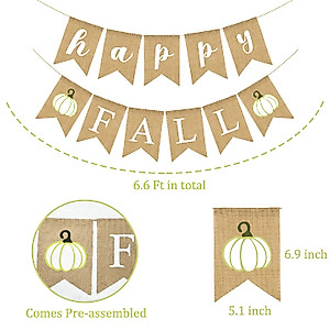 Cmaone Happy Fall Burlap Banner White Pumpkin Garland Harvest Home Decor Bunting Flag Party Fireplace Thanksgiving Day Decoration