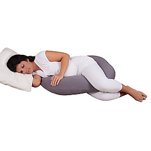 Leachco Snoogle Mini Chic Jersey - Compact Side Sleeper Pregnancy Pillow - Sky Gray