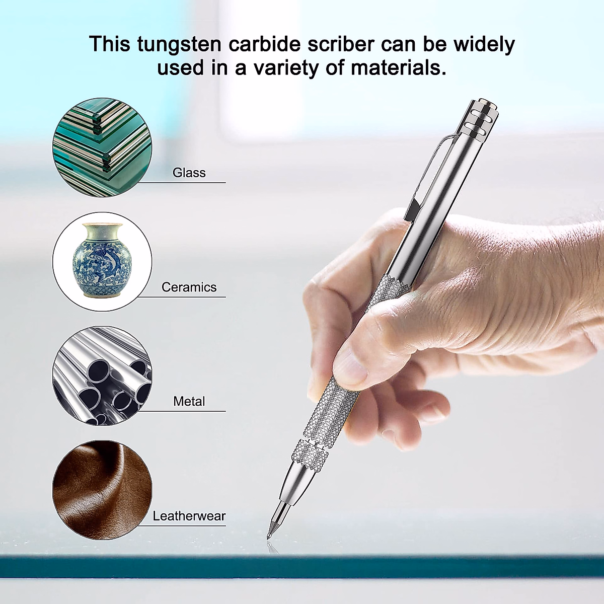 Glieskir 2 Pack Tungsten Carbide Scriber with Magnet,with Extra 10 Replacement Marking Tip,Etching Engraving Pen for Glass/Ceramics/Metal Sheet