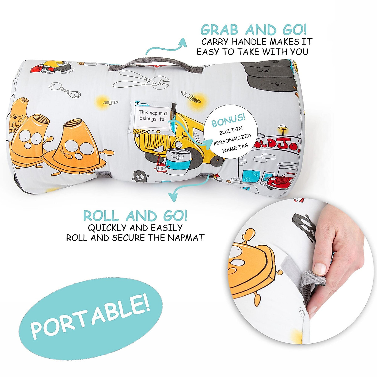 JumpOff Jo - Toddler Nap Mat - Sleeping Bag for Kids with Removable Pillow and Ultra Soft Blanket for Preschool, Daycare, and Sleepovers - Jo’s Garage