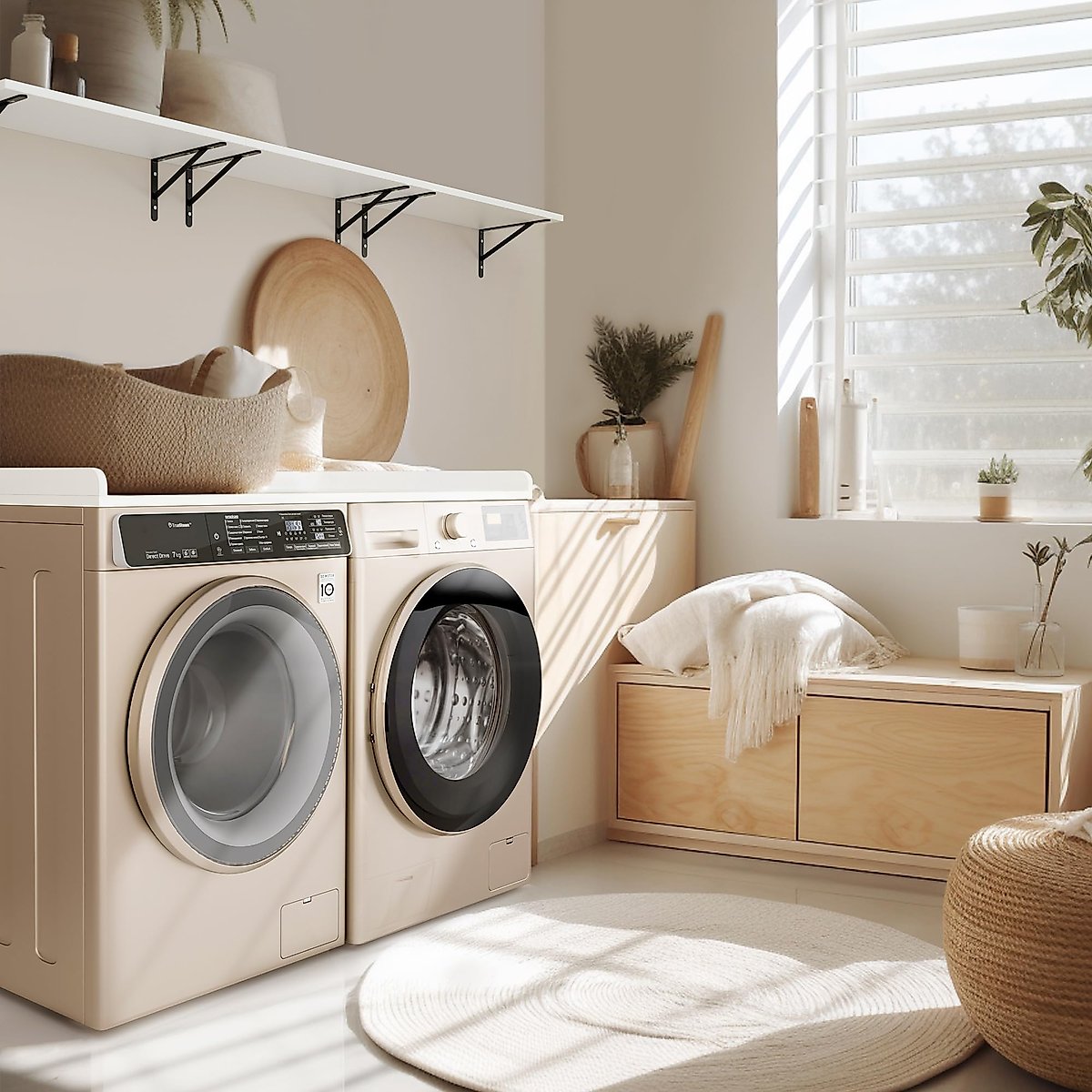 Kaboon Washer Dryer Countertop, Melamine Countertop with Edge Rails - 27.5" Depth x 54" Width Laundry Room Organization，White