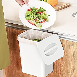 Frcctre 2 Pack Plastic Waste Bin, 3L/0.8 Gal Wall Mounted Garbage Can, Small Compost Bin with Lid for Kitchen Cabinet Door, Counter Top, Under Sink, Bedroom, Bathroom, White+Blue