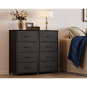 ODK Dresser for Bedroom with 4 Storage Drawers, Small Dresser Chest of Drawers Fabric Dresser with Sturdy Steel Frame, Dresser for Closet with Wood Top, Black