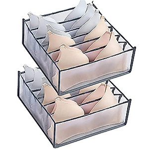 TOOVREN 2PCS Wardrobe Clothes Organizer (7 Grids) + 2PCS Bra Drawer Organizers (6 Grids)