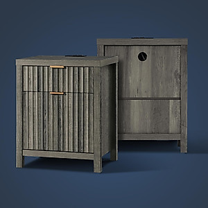 OAKHAM HOME Oxford 2 Drawer Nightstand, End Table with Charging Station, Night Stand with Fluted Panel, Farmhouse Sofa Bed Side Table for Bedroom, Living Room (Midnight Oak)