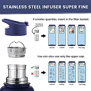 lexlion Water Bottle 32 Oz, Triple Walled Insulated Stainless Steel Reusable, Wide Mouth, Fruit Diffuser-Thermal Leaf Infuser , Silicone Sleeve&Cleaning Brush, 3 Lids Leak Proof, Metal Mug gallon