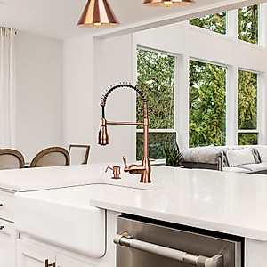 Copper Kitchen Faucet with Soap Dispenser, Single Handle Solid Brass High Arc Pull Down Sprayer Head Kitchen Sink Faucets with Deck Plate OH518