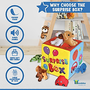 Bundaloo Surprise Box with 8 Plush Toys - Soft Sensory Playset of Stuffed Animals with Sounds for Babies & Toddlers