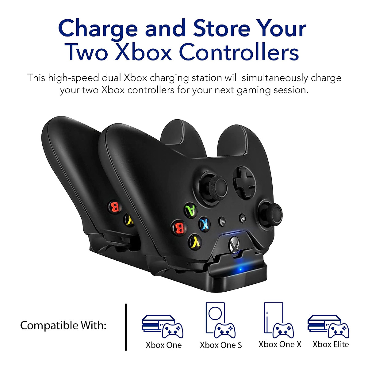 Charging Dock Stations Dual Xbox One Controller Charging Station - Fast Charging Dock with USB Cable & LED Indicator - Compatible with Xbox One S, X Controllers - Wireless Charger (Horizontal)