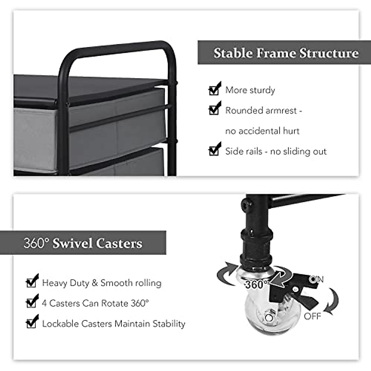 EazeHome Mini Fridge Stand, Fridge Stand with Storage, 2 Drawer Fridge Cart, Organizer Unit for Mini Fridge, Fridge Stand with Metal Frame and Fabric Drawers, Mini Fridge Table with 4 Swivel Wheels