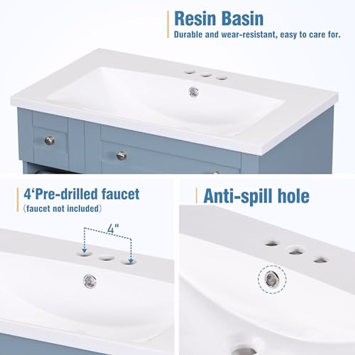 PrimaevalColossus 30" Modern Bathroom Vanity with Sink Combo, Freestanding Bathroom Vanity with Resin Sink Single Bathroom Cabinet Set with Soft Closing Doors & Drawers, Blue