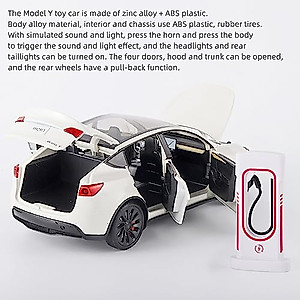 OANMYJJO Toy Cars Model Y 1/24 Zinc Alloy Diecast Metal Model Car, Pull Back Toy Model with Light and Music, Suitable for Children Aged 3 and Above as Gifts(Model Y White)