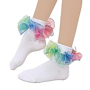 WEIDUAINI Baby Girls Cotton Double Lace Turn Cuff Socks With Big Ruffles for Infant Toddlers and Kids (3 Pairs, Multicolor, 1-3 Years)