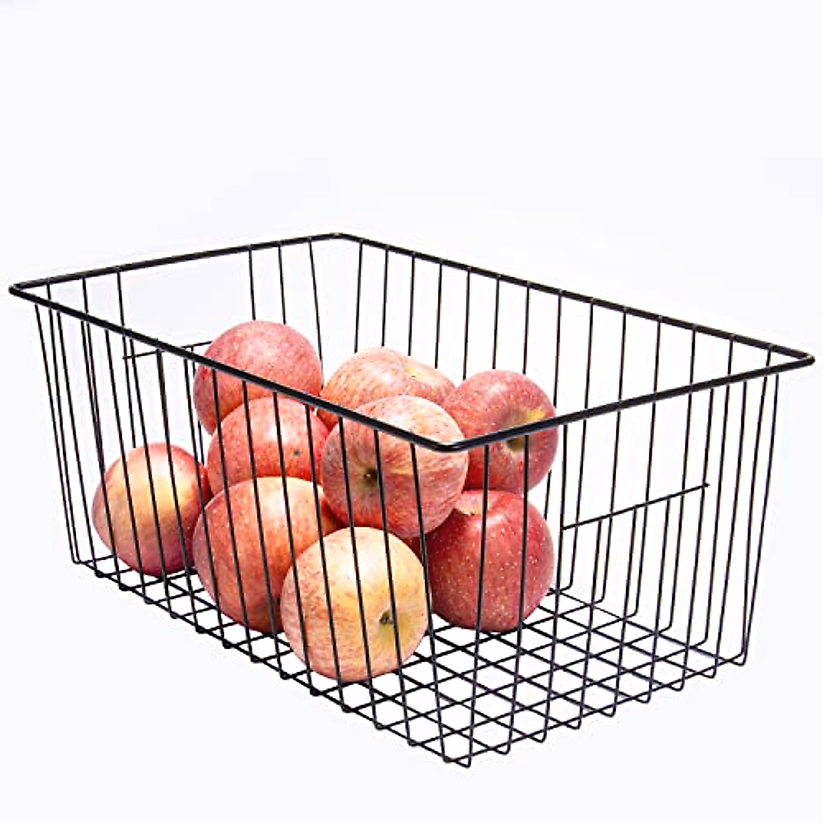 16inch Freezer Wire Storage Organizer Baskets, Refrigerator Metal Bins with Handles for Kitchen, Pantry, Cabinet, Closets - Set of 4 (Black 4)