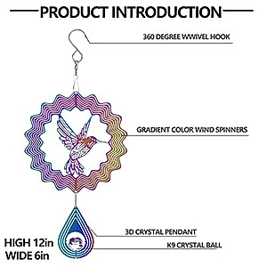 BusyLittleBee Hummingbird Wind Spinners Hanging for Yard and Garden Outdoor Decorations 3D Stainless Steel Metal Decor Outside Porch Patio Balcony Kinetic Sculpture Art Ornaments Small Whirligigs