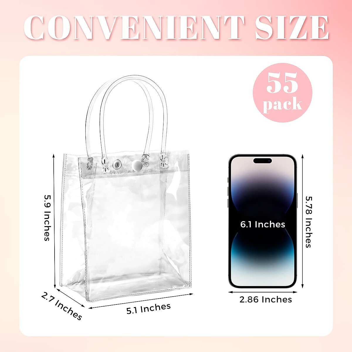 NEXXXI Clear Gift Bags with Handle, 55 Pack Plastic Bags Small Gift Wrap Tote Bags for Weddings, Parties, and More, 5.9 x 5.1 x 2.7 Inches