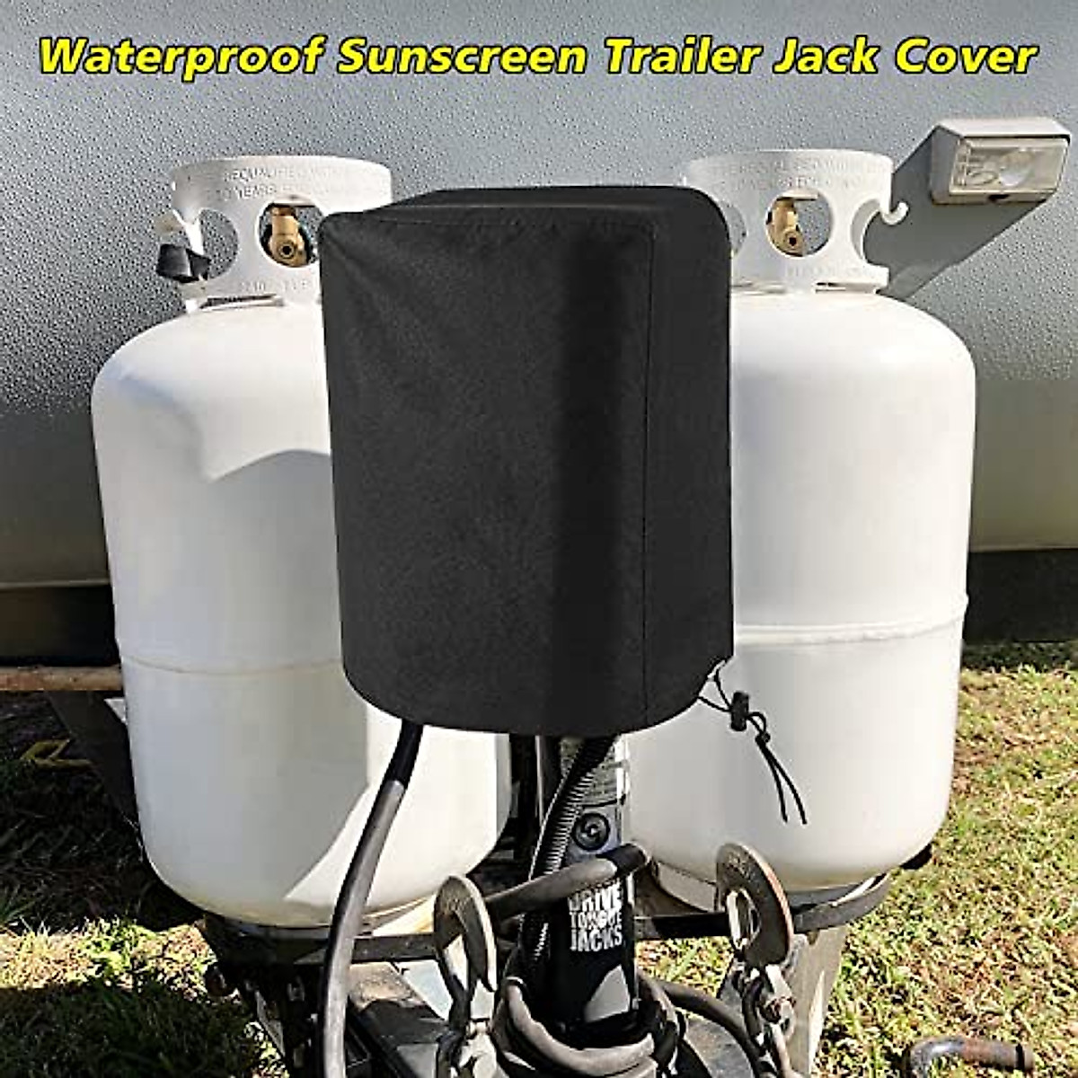 Electric Tongue Jack Cover, 600D Waterproof Universal Trailer RV Electric Tongue Jack Protective Head Cover [Size 14″H x 5″W x 10″D]