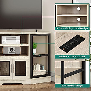 YITAHOME Corner TV Stand for TVs up to 55/50 Inch with Power Outlet, Modern Farmhouse Entertainment Center, Wood TV Media Console with Storage Cabinets Shelves for Living Room, White Oak