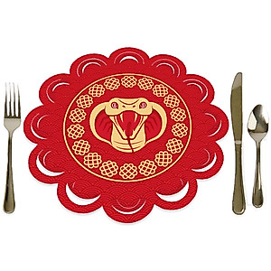 Big Dot of Happiness Lunar New Year - 2025 Year of the Snake Round Table Decorations - Paper Chargers - Place Setting For 12