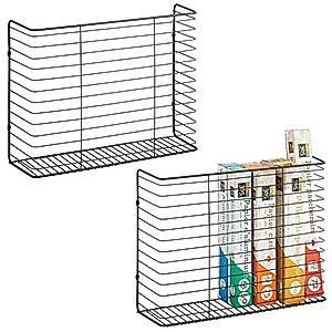 mDesign Portable Metal Farmhouse Wall Decor Angled Storage Organizer Basket Bin for Hanging in Kitchen/Pantry - Store Plastic Bags, Foils, Oils, Sandwich Bags, 2 Pack - Black