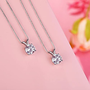 DOWOS 925 Sterling Silver Dainty Diamond Necklace for Women Mother's Day, 18K White Gold Plated 8mm Round Brilliant Cut Solitaire Pendant Necklace for Women, Classic 4 Prong 18''+2'' Dainty Chain Necklace 8mm/2carat(white gold)