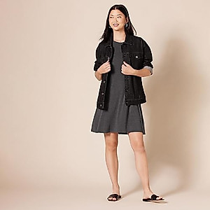 Amazon Essentials Women's Short-Sleeve Scoop Neck Swing Dress (Available in Plus Size), Charcoal Heather, XX-Large