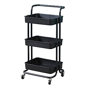 GRETD Kitchen Bathroom Multi-Layer Storage Shelf Three Shelves Beauty Trolley with Wheels Trolley