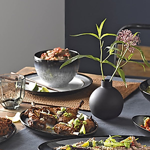 Denby - Halo Deep Noodle Bowls Set of 2 - Reactive Glaze Dishwasher Microwave Safe Crockery 900ml - Black, Grey Ceramic Stoneware Tableware - Chip & Crack Resistant Soup Bowls