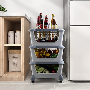 Ggbin 4-Tier Storage Basket Cart with Rolling Wheels, Plastic Stacking Basket Bin