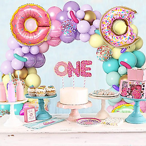 Amandir 139pcs Pastel Donut Balloon Garland Arch Kit, Donut Sweet One Birthday Party Decorations Pink Sprinkles Confetti Ice Cream Foil Balloons for Donut Grow Up Baby Shower Two Sweet Party Supplies