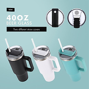 40 oz Tumbler With Handle and Straw Lid Reusable Stainless Steel Insulated Tumblers Travel Mug for Hot and Cold Beverages Thermos Travel Coffee Mug (Coffee)