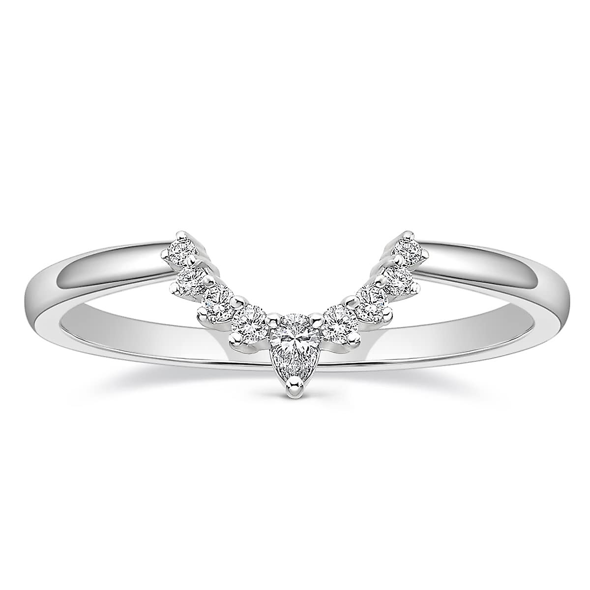 Mameloly CZ Wedding Bands for Women Pear & Round Shaped Cubic Zirconia Curved Stackable Engagement Rings for Her Size 7