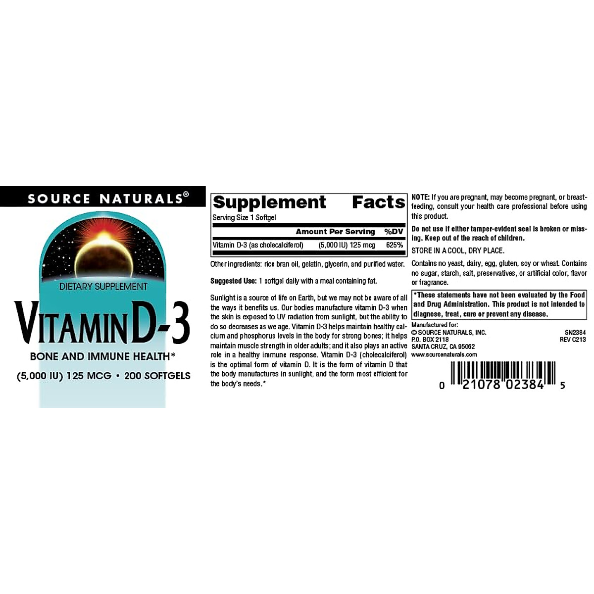 Source Naturals Vitamin D-3 5000 iu Supports Bone & Immune Health* - 200 Softgels