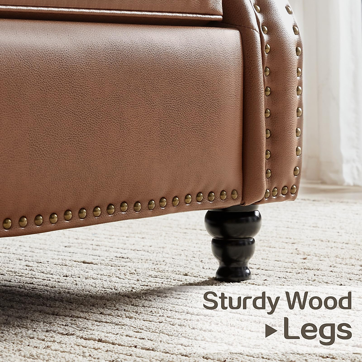 Dreamsir 79 Traditional Faux Leather Sofa Couch with Nailhead Trim, Classic 3-Seater Sofa with Rolled Arm for Living Room, Bedroom, Apartment, Easy Assembly (Brown) 5023