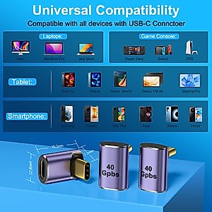 Right Angle USB C Adapter [3-Pack] 90 Degree USB C Male to USB-C Female Adapter Up and Down 90 Degree Right Angle Adapter 100W/40Gbps Extender for Steam Deck, Switch, Notebook Computer, Tablet, Phones