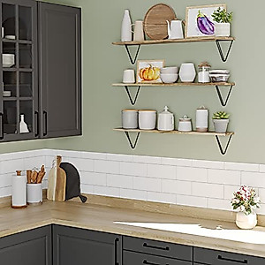 Wallniture Colmar Floating Shelves for Living Room Decor, 36"x6" Long Wall Shelf Kitchen Organization, Office Bookshelf, Storage Shelves for Bathroom Decor, Set of 3, Burnt