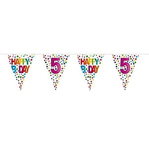 Folat 27105 4th Birthday Happy Bday Dots Bunting Garland-10 m, Multi colors