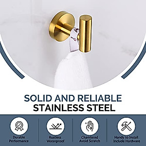 Angle Simple Bathroom Towel Hook 2 PCS, SUS304 Stainless Steel Bath Towel Robe Coat Holder, Heavy Duty Wall Hook, Brushed Gold