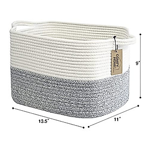 Blanket Baskets 21''x13.6''Cotton Rope Laundry Hamper Baby Nursery Storage Organizer Bundle with 13.5"x11"x 9.5"square woven Rope Basket for Shelves Toys, Nursey Cube Bin, Decorative Storage Organizer